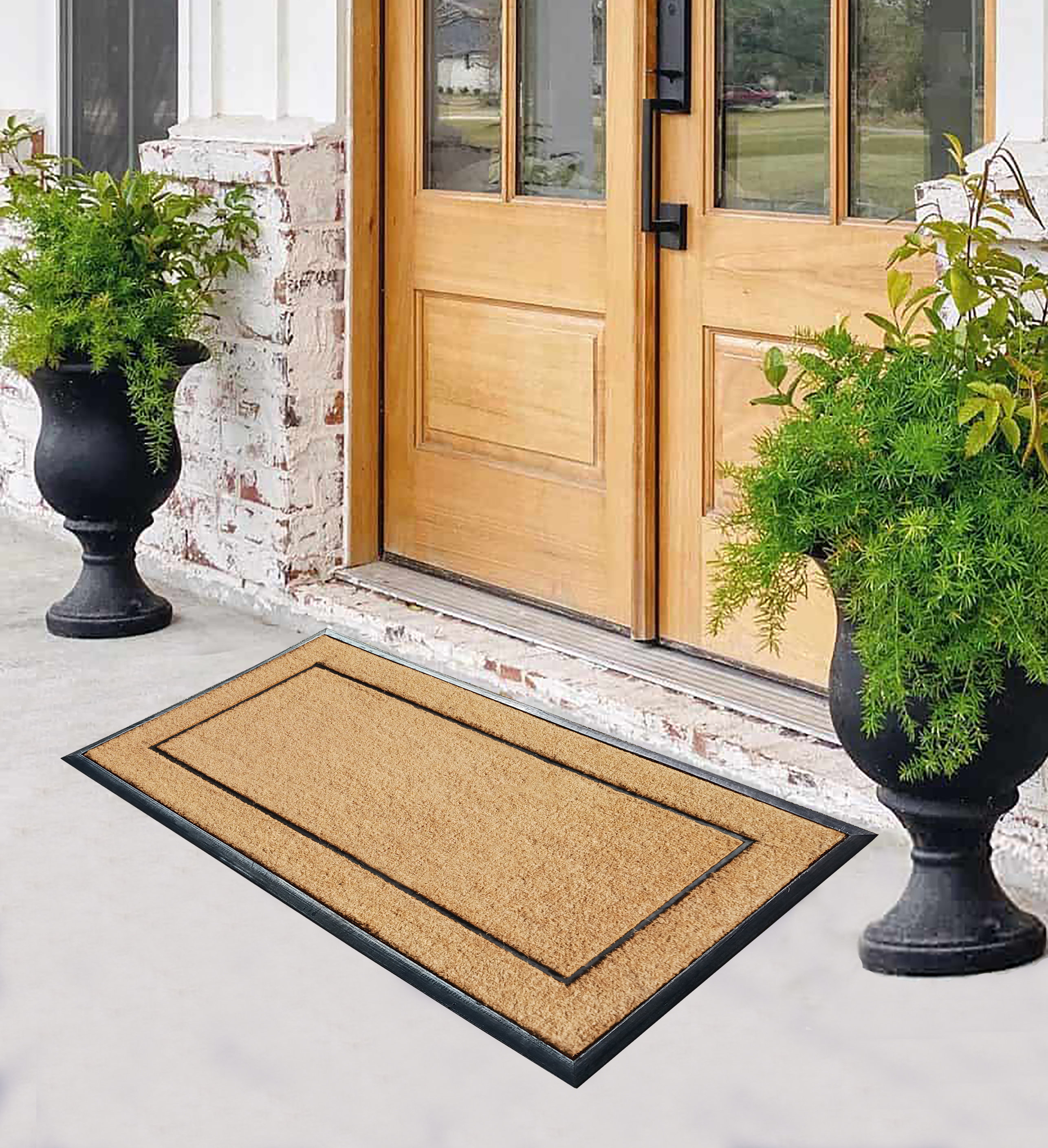 Hokku Designs Natural Coir & Rubber Large Outdoor Door Mat 30"x60" Heavy Duty, Thin Profile Door ...